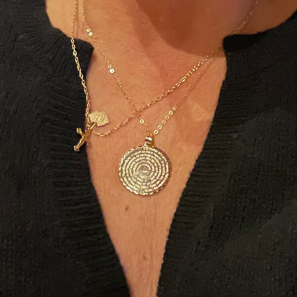 Large Gold Medallion Script Pendant Necklace, Father Prayer Pendant ...