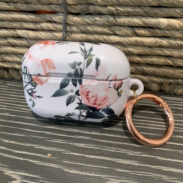Rose Pattern AirPod Case Personalized Airpods Pro Hard Cover Keychain ...