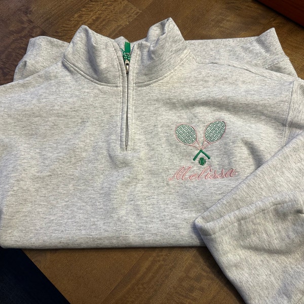 Personalized Tennis Racket Quarter Zip Sweatshirt, Monogram Custom Name ...