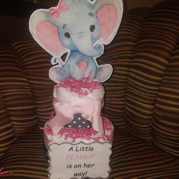 Peanut Elephant Centrepiece for Baby Girl Shower in Light Pink & Gray ...