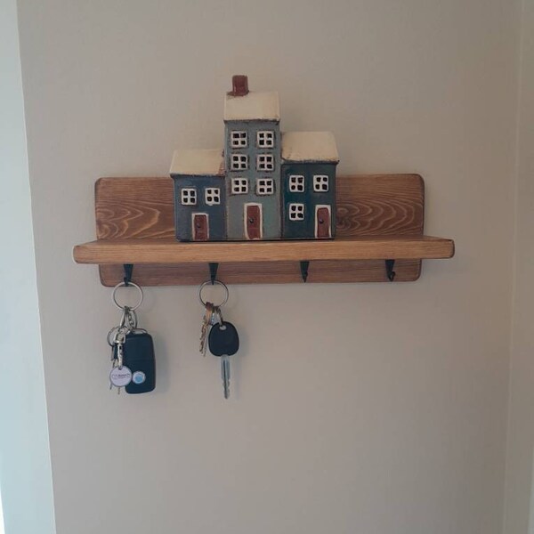 Rustic Waxed Wood Key Holder With Shelf / Entryway Shelf / Key Rack ...