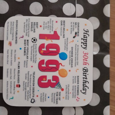 30th Birthday Coaster Born in 1994 Facts Unique 30th Birthday Gift ...