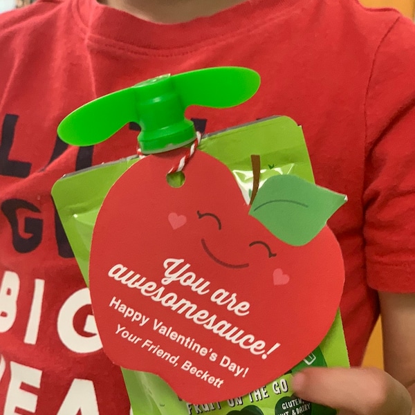 Awesomesauce Applesauce Valentine - Classroom Valentine, Kids Valentine ...
