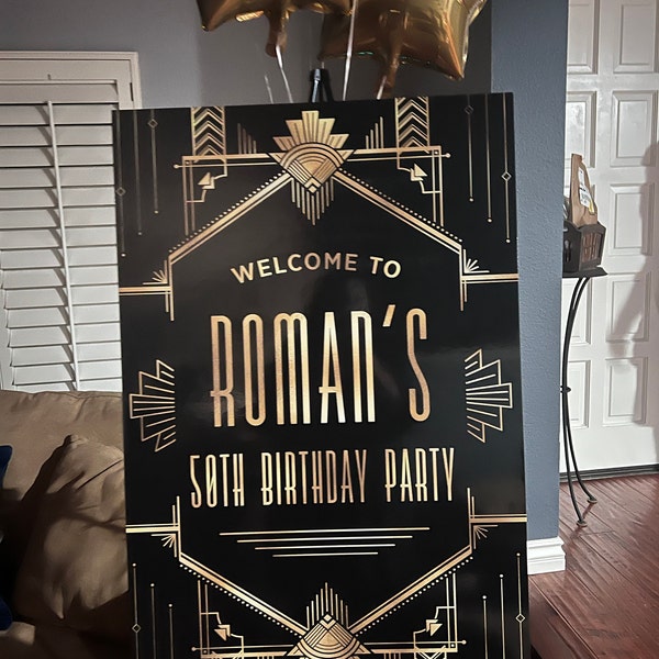 Gatsby Wedding Welcome Sign, Gold and Black Roaring 20's Art Deco ...
