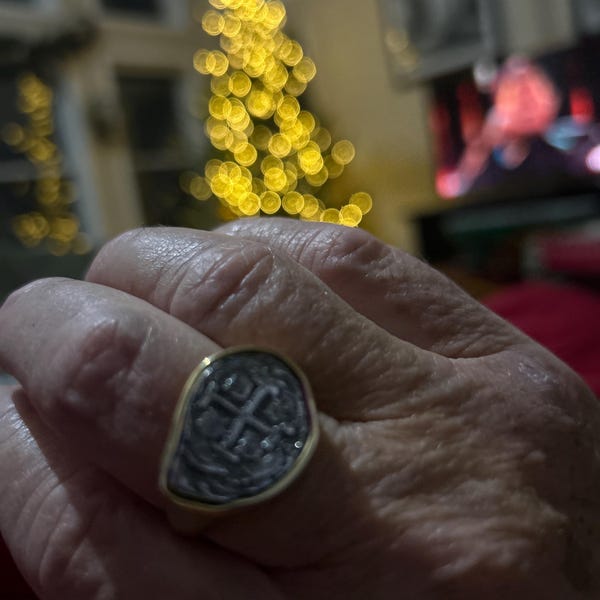 Atocha Shipwreck Silver Coin Ring, 14kt Gold Vermeil, White Sapphires ...