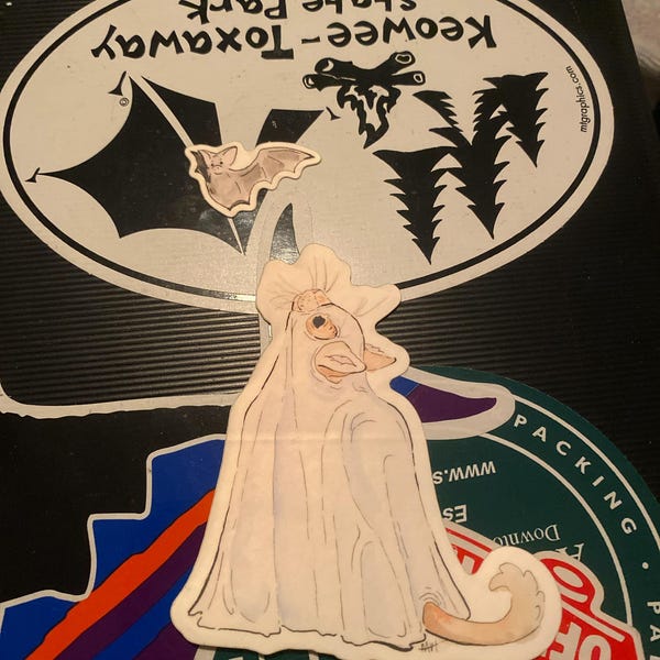 Spooky Ghost Cat and Bat Sticker - Etsy