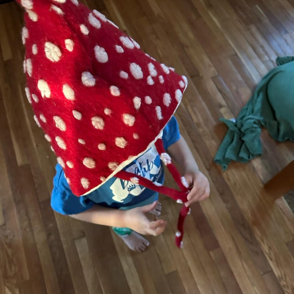 Mushroom Hat in Red Wool, Lovely for Autumn Walks Red Pixie Hat, Cotton Fleece Lining. Baby and ...