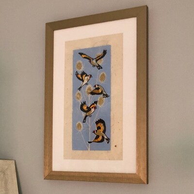 Goldfinches in Flight Linocut Print Bird Print Finch Teasel Handprinted ...