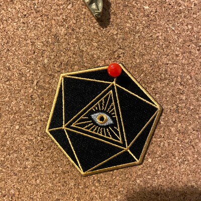 D20 All-seeing Eye Patch Embroidered Iron-on Dice Patch Black and Gold ...