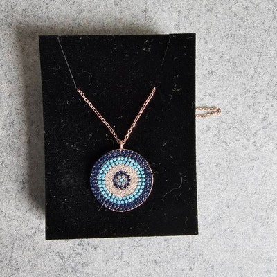 Evil Eye Drop Necklaces, Turkish Evil Eye, Greek Evil Eye Charms, Pave ...