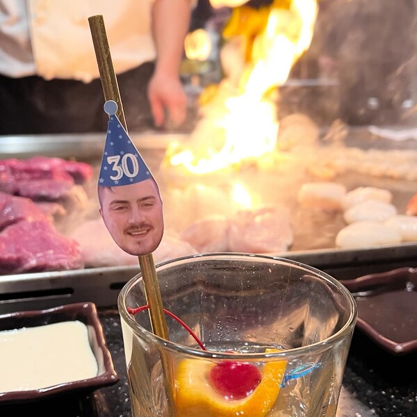 Customized Face Photo Gold Hat Straws for First Milestone Birthday ...