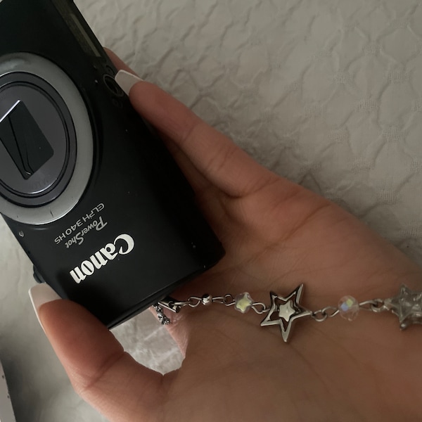 Star Phone Charm Handmade Beaded Silver Keychain Cyber Core Y2K Phone ...