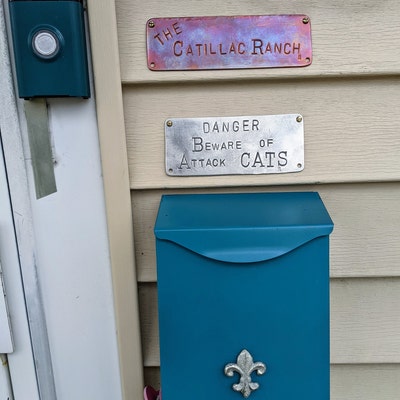 Beware of Cat, Danger Sign, Stamped Aluminum, Doorbell Warning Sign ...