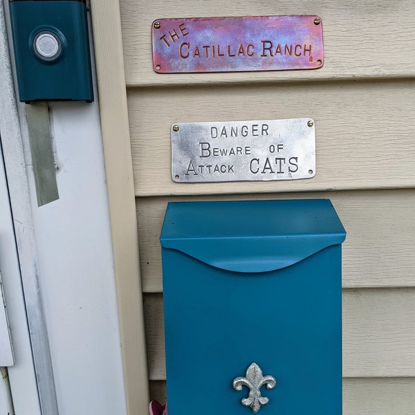 Beware of Cat, Danger Sign, Stamped Aluminum, Doorbell Warning Sign ...