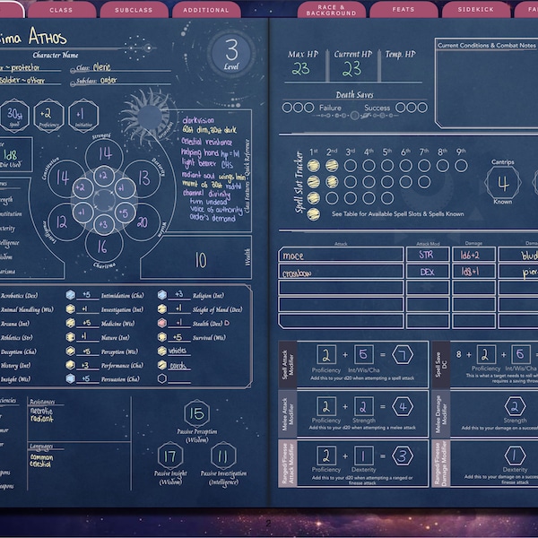 Digital Dnd Character Journal , Dnd Character Sheet With Spell Cards ...