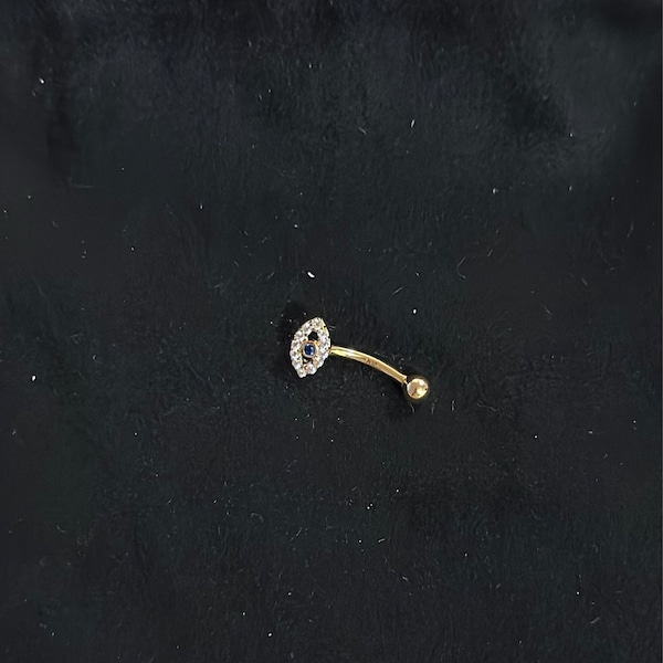 14K Solid Gold Evil Eye Eyebrow Ring/rook Barbell/curved Barbell/rook ...