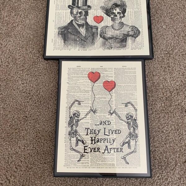 Skeleton Love Heart Bones Art Print SKULL Poster and They Lived Happily ...