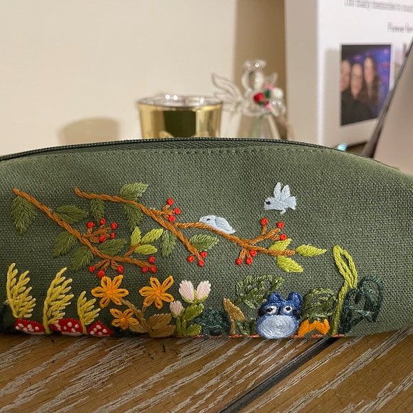 Hand Embroidered Pencil Case With Flower Embroidery, Pen Case, Floral ...