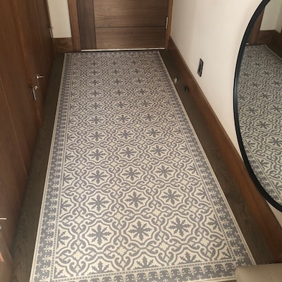 Vinyl Rug Runner With Vintage Tiles and Decorative Frame. Spanish Tiles ...