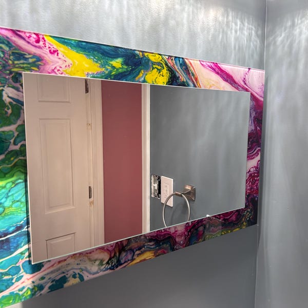 Black & White Marble Theme Wall Mirror Decor, Bathroom Mirror, Round ...