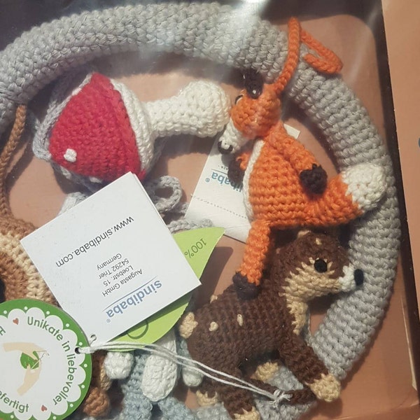 Organic Crochet Stroller Chain W/ Name, 2 Zebras and Tree (black and ...