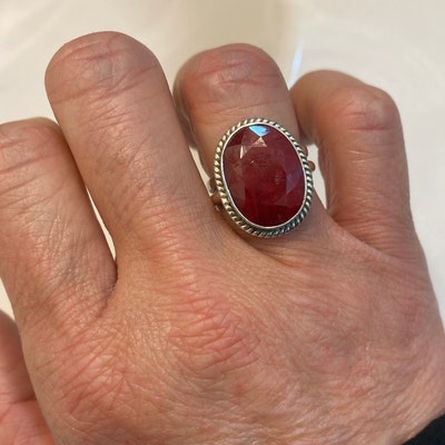 Natural Dark Red Raw Ruby Gemstone 925 Sterling Silver Ring / - Etsy