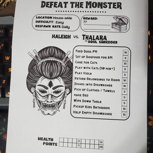 ADHD Cleaning Checklist Game ADHD Kid Chore List Printable Dnd Chore ...