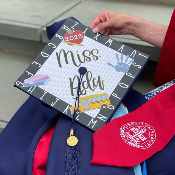 Custom "alphabet Border" Graduation Cap Topper, Teacher Graduation Cap ...