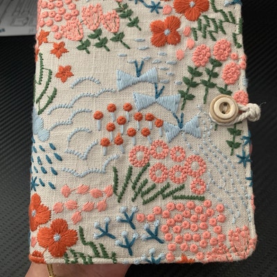 Daisy Embroidered Notebook Cover Raindrop Grid Handmade Fabric - Etsy