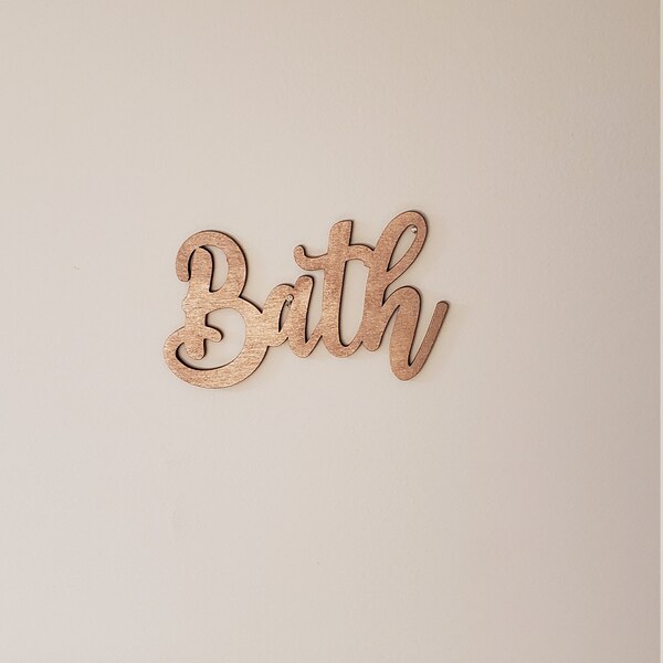 Bath Sign Cursive Bathroom Sign Wood Bath Sign Cursive Word Sign ...