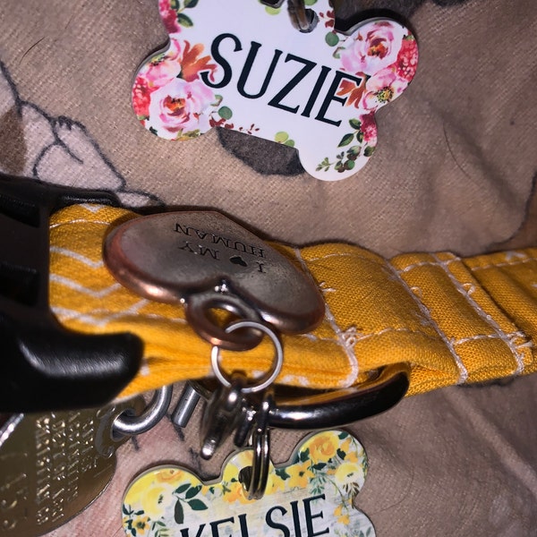 Yellow Flowers Dog Tag, Rustic Floral Dog Tag, Faux Wood ID, Cat ID Tag ...