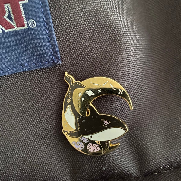 Celestial Orca Whale and Moon Enamel Pin- Orca Whale Pins- Cute Ocean Pins- Celestial Ocean ...