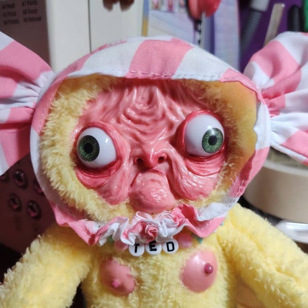 Old Man Bear Art Sculpture Teddy, Weird Plush Toy Sculpture, Creepy ...