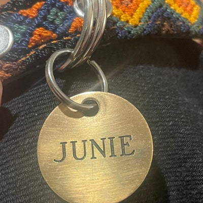 Deeply Engraved and Painted Solid Polished Brass Dog Tag, 29mm Round ...