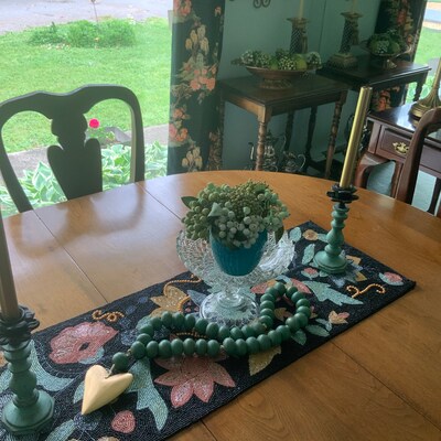 Handmade Table Runner, Lemon and Leaves Beaded Runner Floral ...