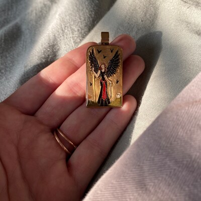 The Morrigan Pendant Hand Carved & Painted Crow Shapeshifter Celtic ...