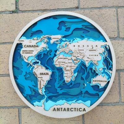 6 Layer 3D Map of the World Multi layer Panellaser Cut - Etsy