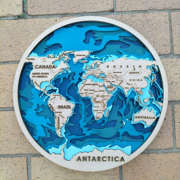 3D Map of the World, Multi -layer Panel,laser Cut File. 3D Wood World ...