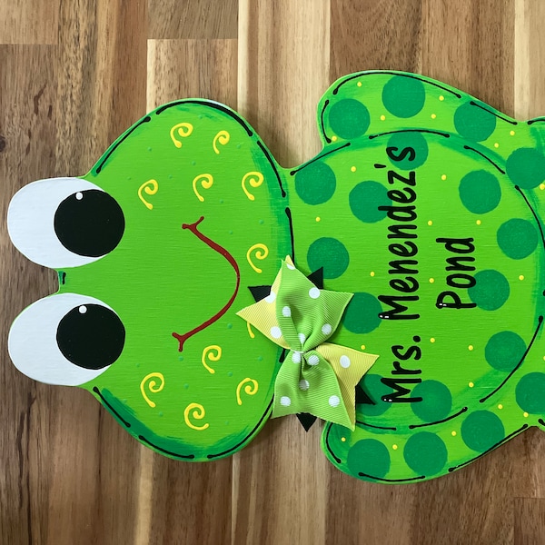 FROG TEACHER SIGN Wall Art Hanger Plaque Decor Hand Painted Handcrafted ...