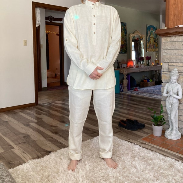 MEN'S LINEN SET, Pure Linen Suit Men, Best Man Linen Suit, Band Collar ...