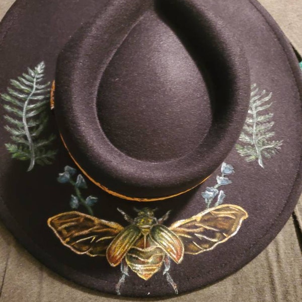 Luna Moth Hat, Hand Painted Fedora Hat, Wood Burnt Hat, Goth Cowboy Hat ...