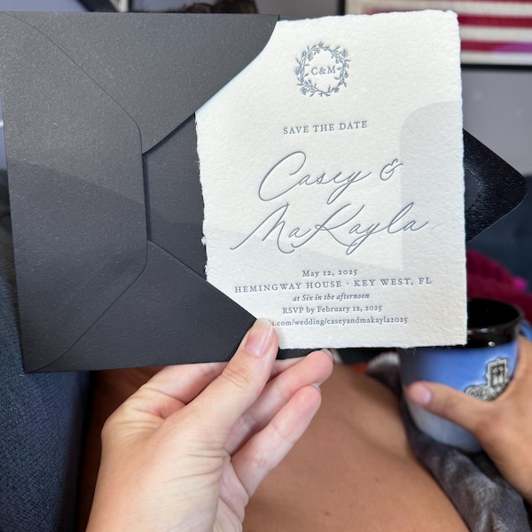 Letterpress Wedding Invitation, Elegant Handmade Paper Invitations ...