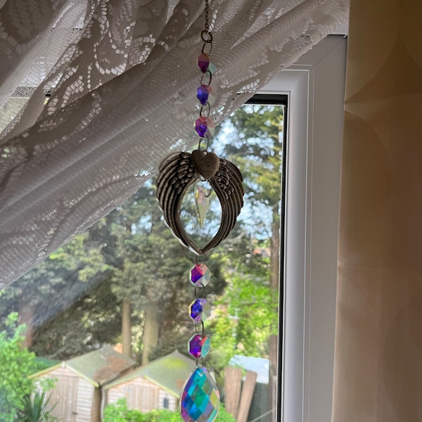 Angel Wings Crystal Suncatcher: Heart Prism Window Charm - Etsy UK