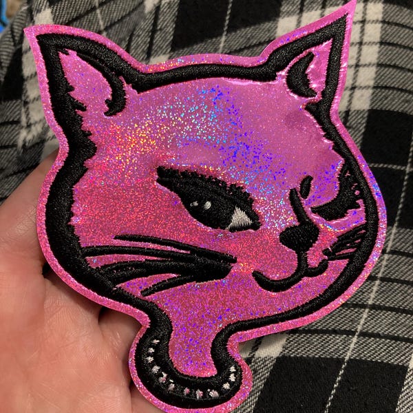 Retro 90s Holo Winking Cat Patch - Kitty Cat Patch - Vintage Winking ...