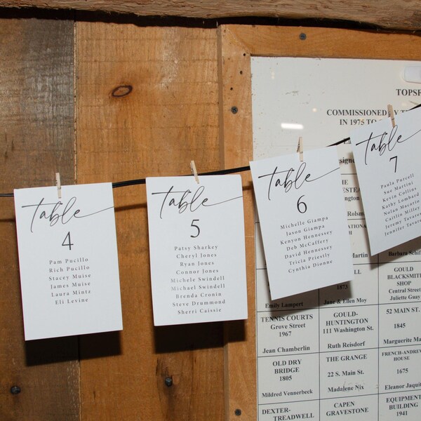 Simple Wedding Seating Chart Cards Printed, Modern Reception Table Assignments, Minimalist ...