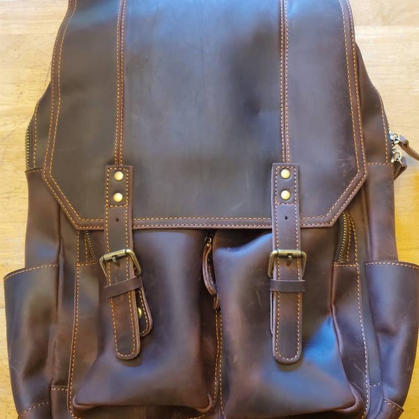 Leather School Backpack, College Gift, Office Travel Backpack Personalized Large Leather ...