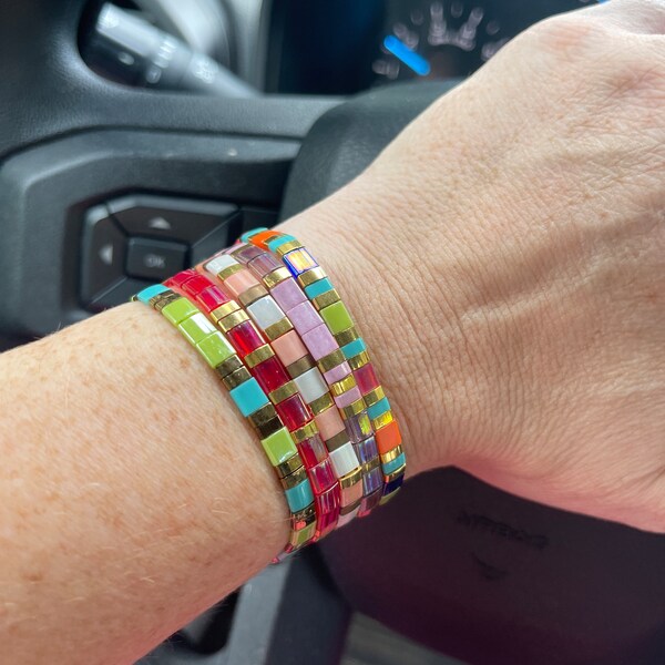 Colorful Glass Tile Beaded Bracelet,tila Tile Bracelet,miyuki Bracelet ...