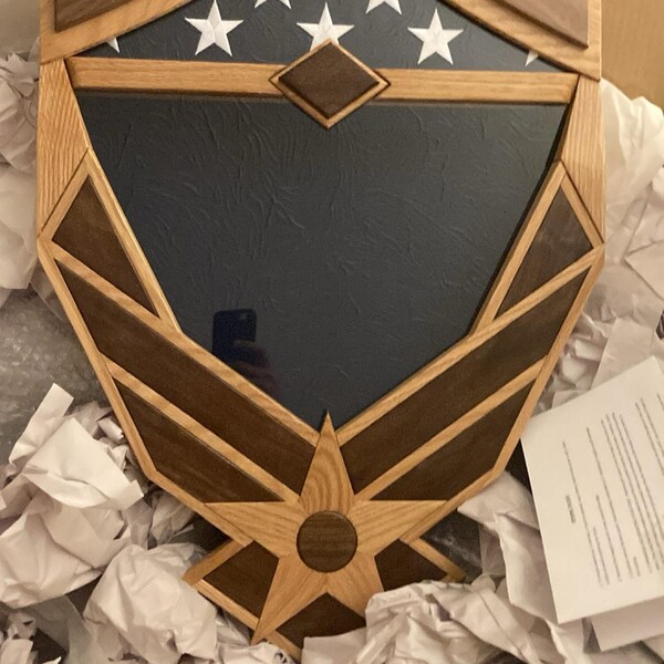 Handcrafted Air Force Shadow Box With Msgt Rank Chevron Silver & Navy ...