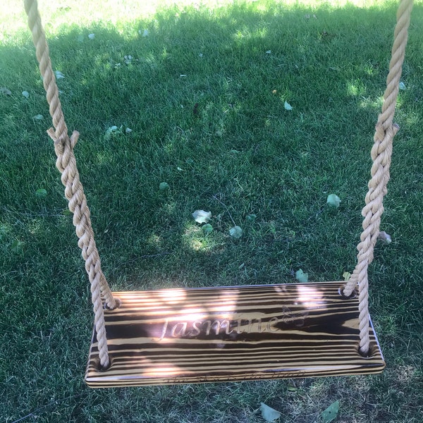Handcrafted Wooden Tree Swing, Natural or Charred, Rope Included - Etsy
