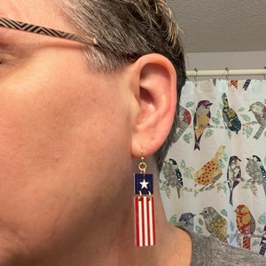 American Flag Earrings, Statement Earrings, Wood Printed USA Flag ...
